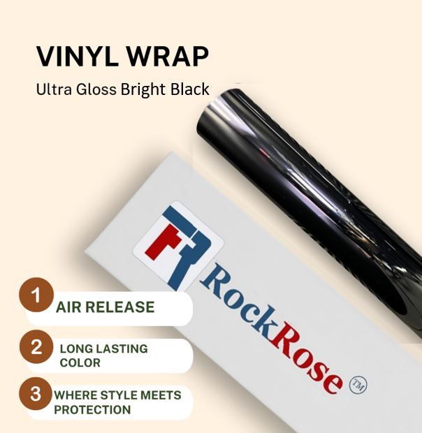 RockRose Ultra-Gloss Piano Black Vinyl Wrap - Car Wrap Film for Interi RockRose Ultra-Gloss Piano Black Vinyl Wrap - Car Wrap Film for Interi
